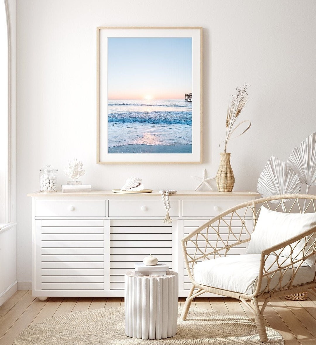 Blue Beach Print, Calming Blue Wall Art, Sunset Beach Photography ...