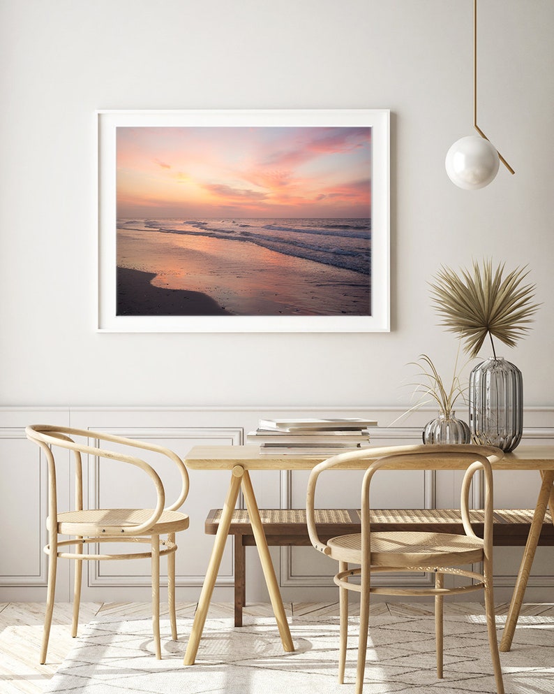 Sunset Beach Print, Warm Beach Photography, Colorful Ocean Print ...