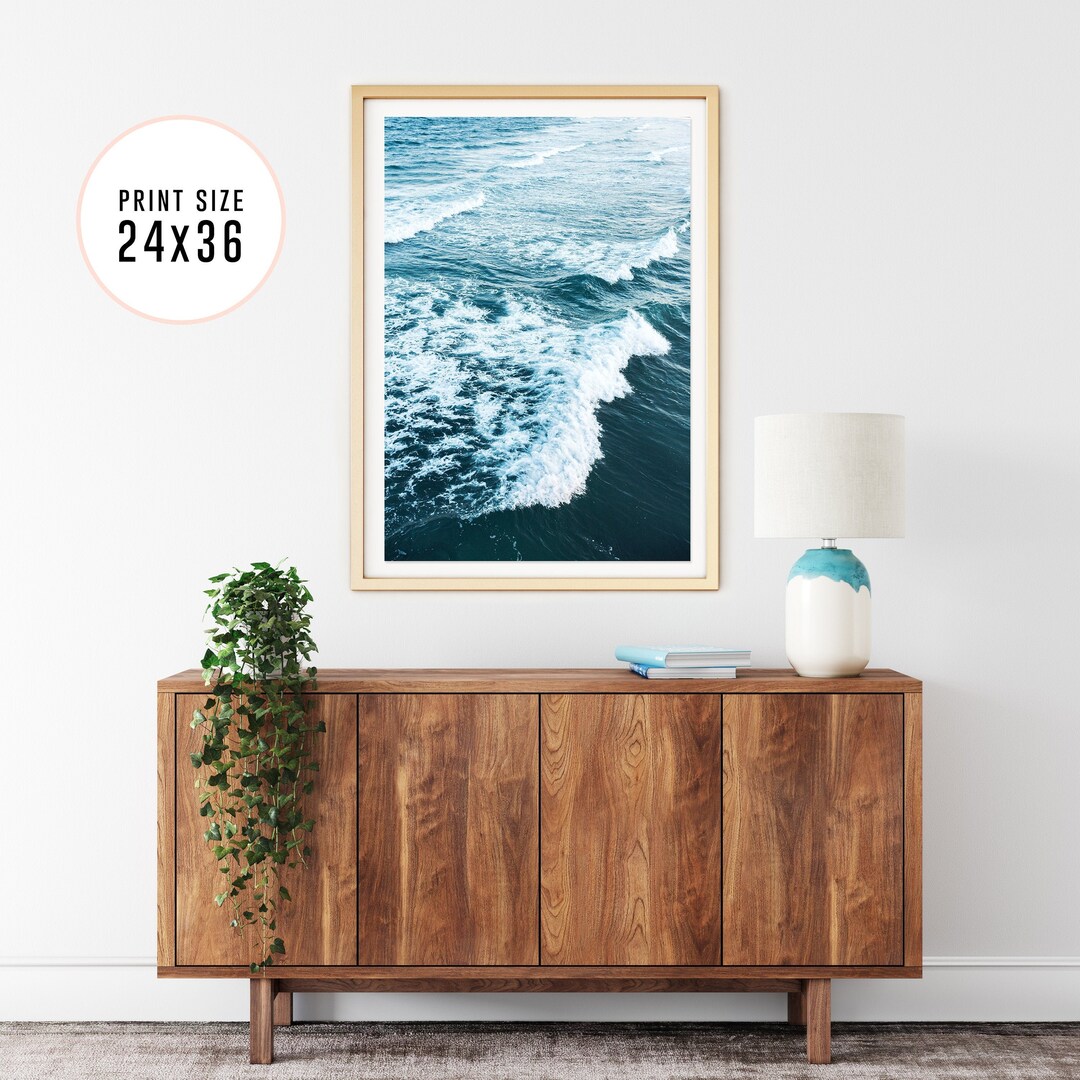 Blue Beach Print, Dark Indigo Blue Wall Art, Ocean Waves Aerial Photo ...