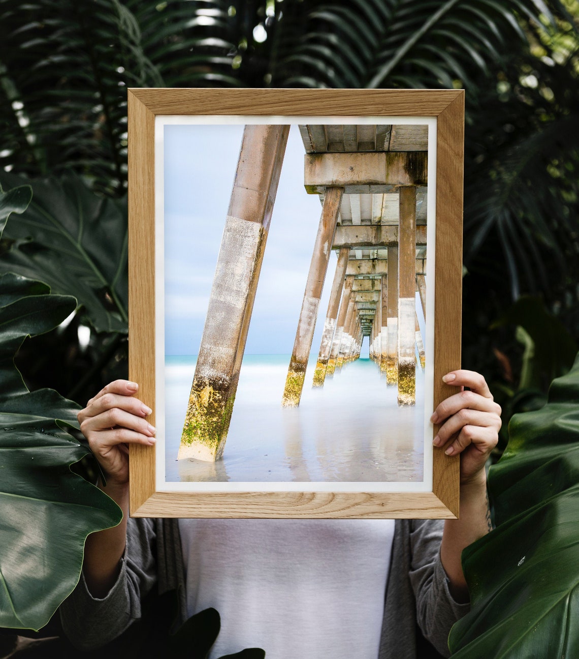 Blue Beach Print, Calming Blue Wall Art, Blue Ocean Print, Pier Beach ...