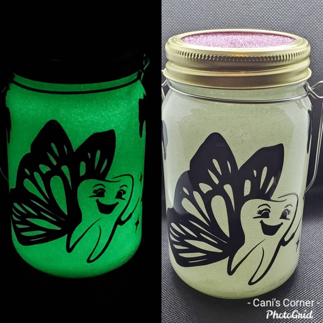 Glow in the Dark Tooth Fairy Light, Glittered Mason Jar Light - Etsy
