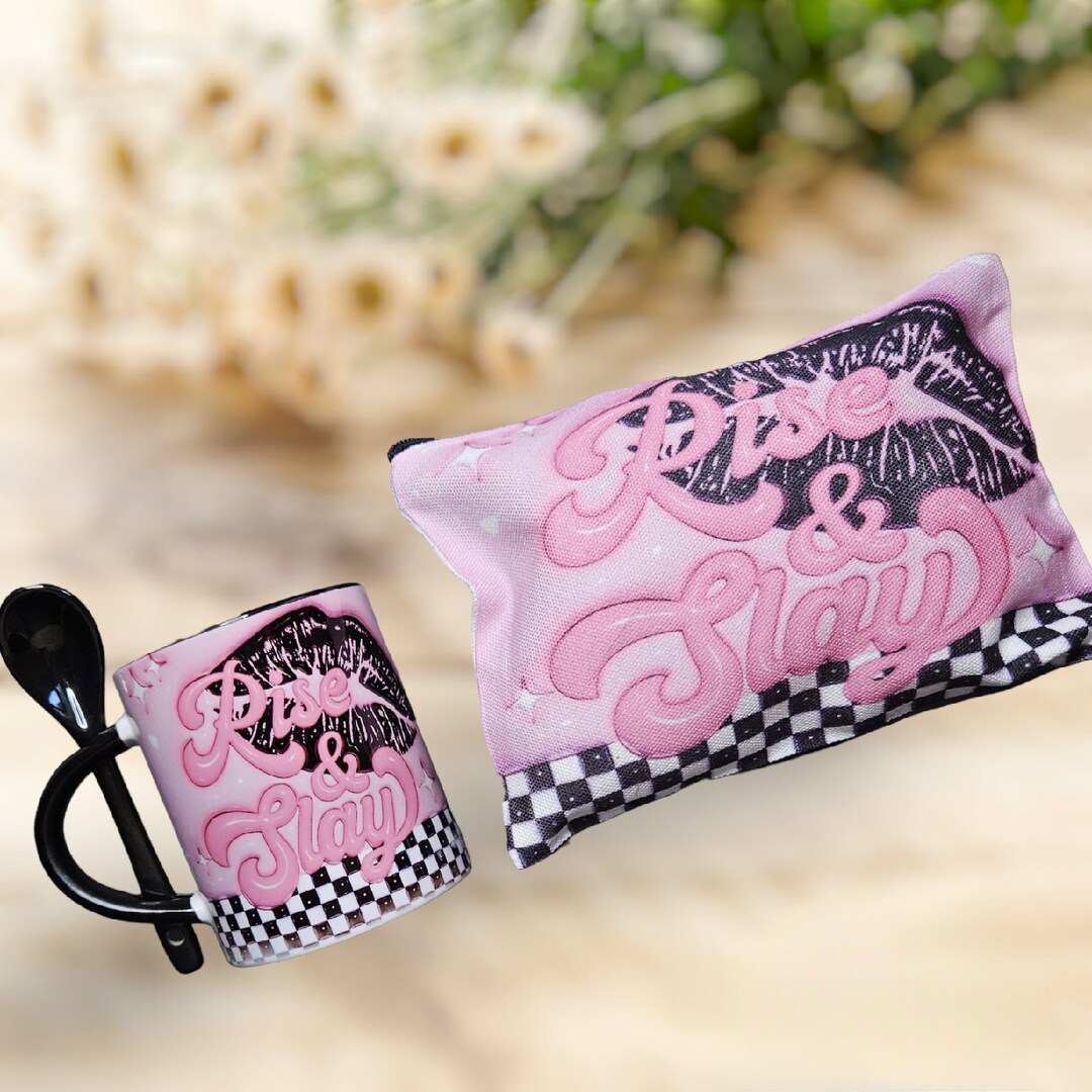 Rise and Slay Coffee Mug Set – Ceramic Mug With Spoon and Makeup Bag - Etsy