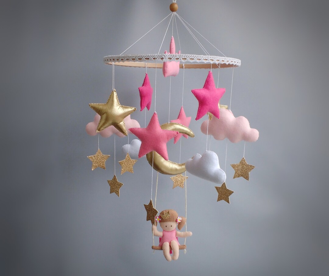 Felt Princess Baby Mobile: Pink & Gold Nursery Decor - Etsy