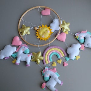 Unicorn Baby Mobile: Rainbow Nursery Decor, Felt Crib Mobile - Etsy