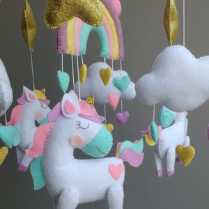 Unicorn Baby Mobile: Rainbow Nursery Decor, Felt Crib Mobile - Etsy