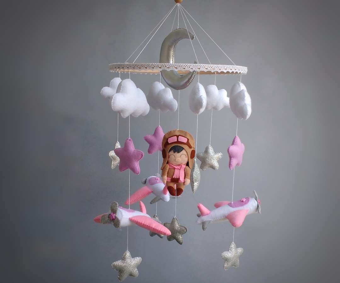 Felt Airplane Baby Mobile: Pilot & Pink Planes, Travel Nursery Decor - Etsy