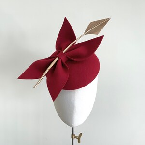 Crimson Red Felt Cocktail Hat, Statement Ascot Hat, Gold and Red ...