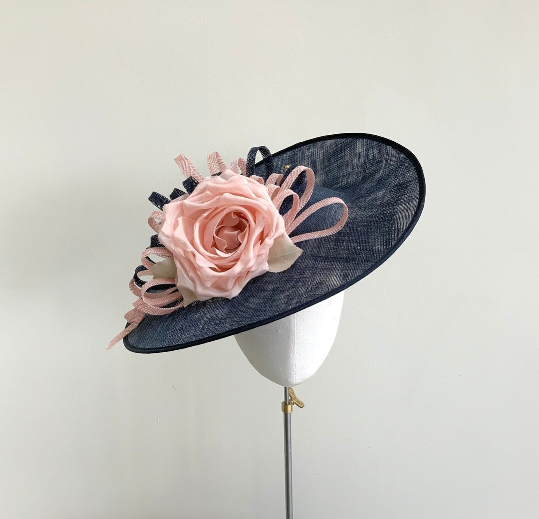 Pale Pink and Navy Ascot Hat, Statement Pink Fascinator, Ladies Day ...