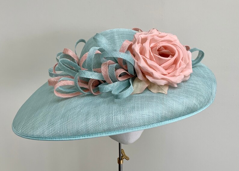 Pale Blue Ascot Hat, Statement Pink and Blue Headpiece, Pink Races Hat ...