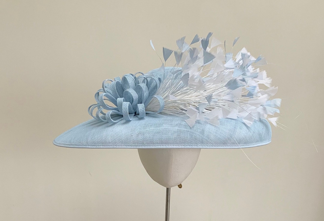 Statement Ascot Hat, Baby Blue Wedding Hat, Powder Blue and White ...