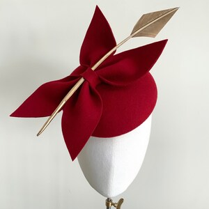 Crimson Red Felt Cocktail Hat, Statement Ascot Hat, Gold and Red ...