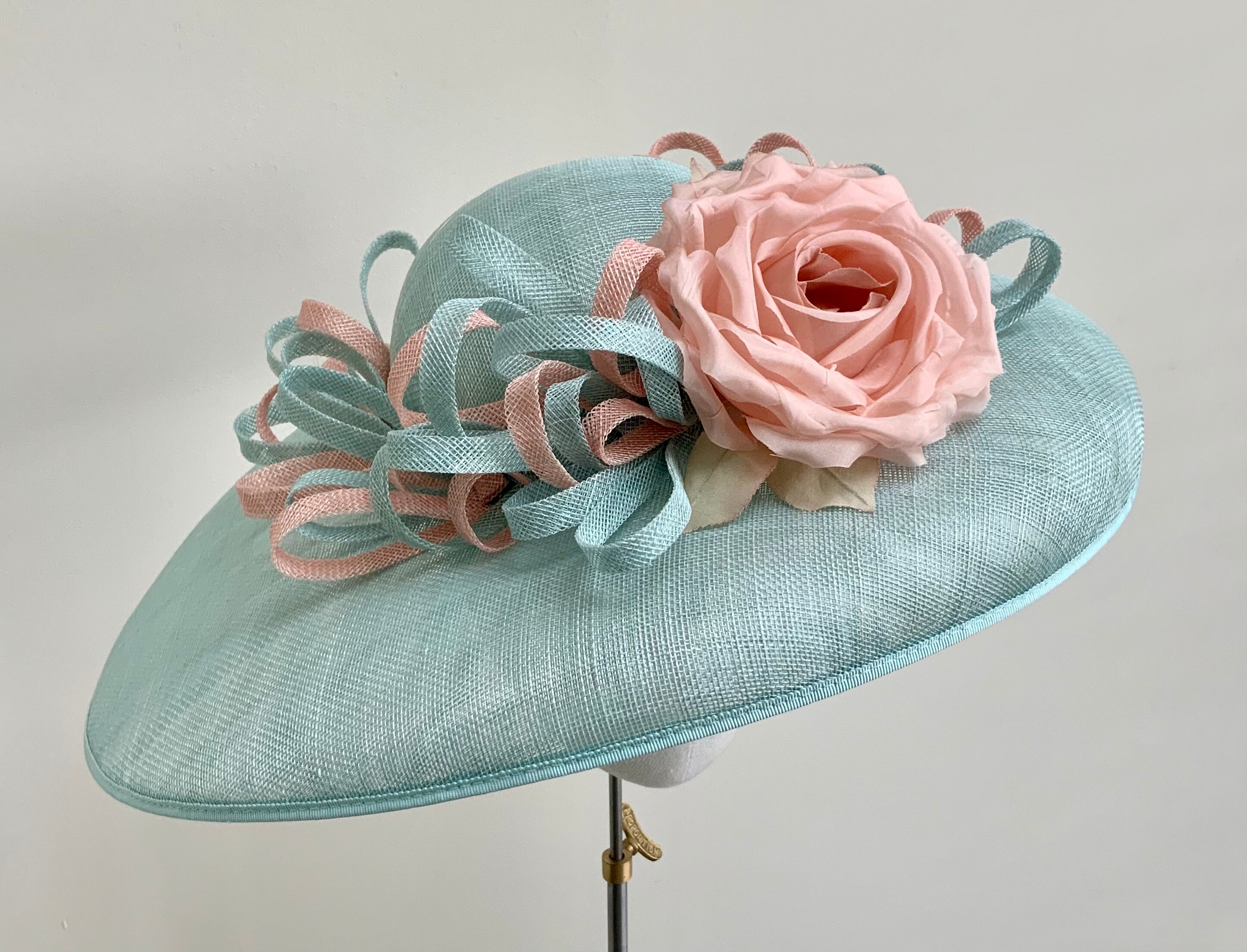 Pale Blue Ascot Hat, Statement Pink and Blue Headpiece, Pink Races Hat ...
