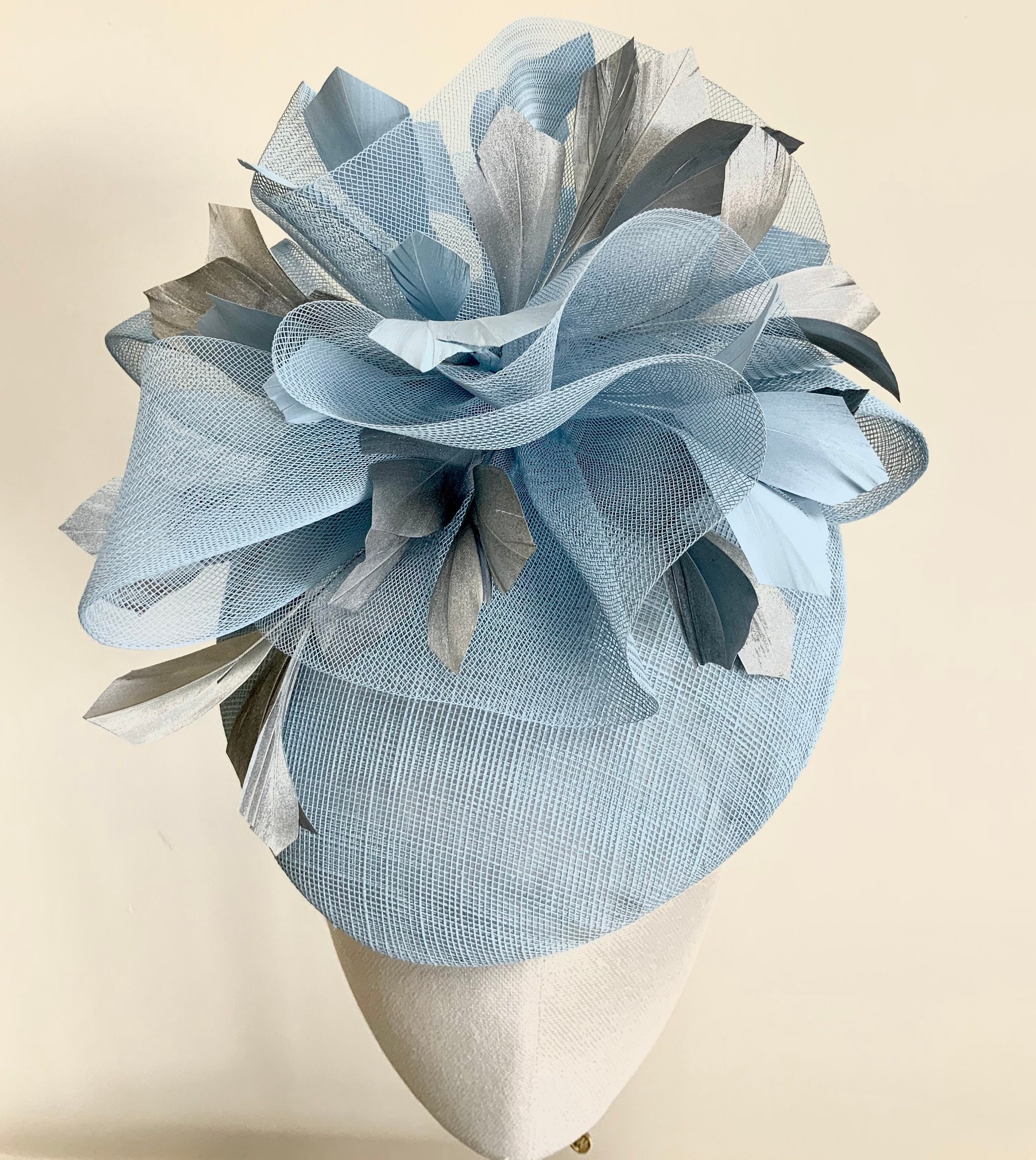 Baby Blue Ladies Day Hat, Statement Ascot Hat Pale Blue, Silver and ...