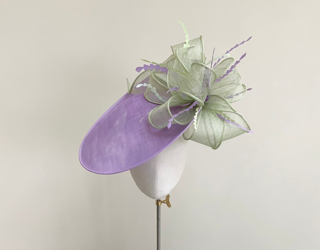 Lilac and Green Ascot Hat, Statement Feather Fascinator in Mint Green ...