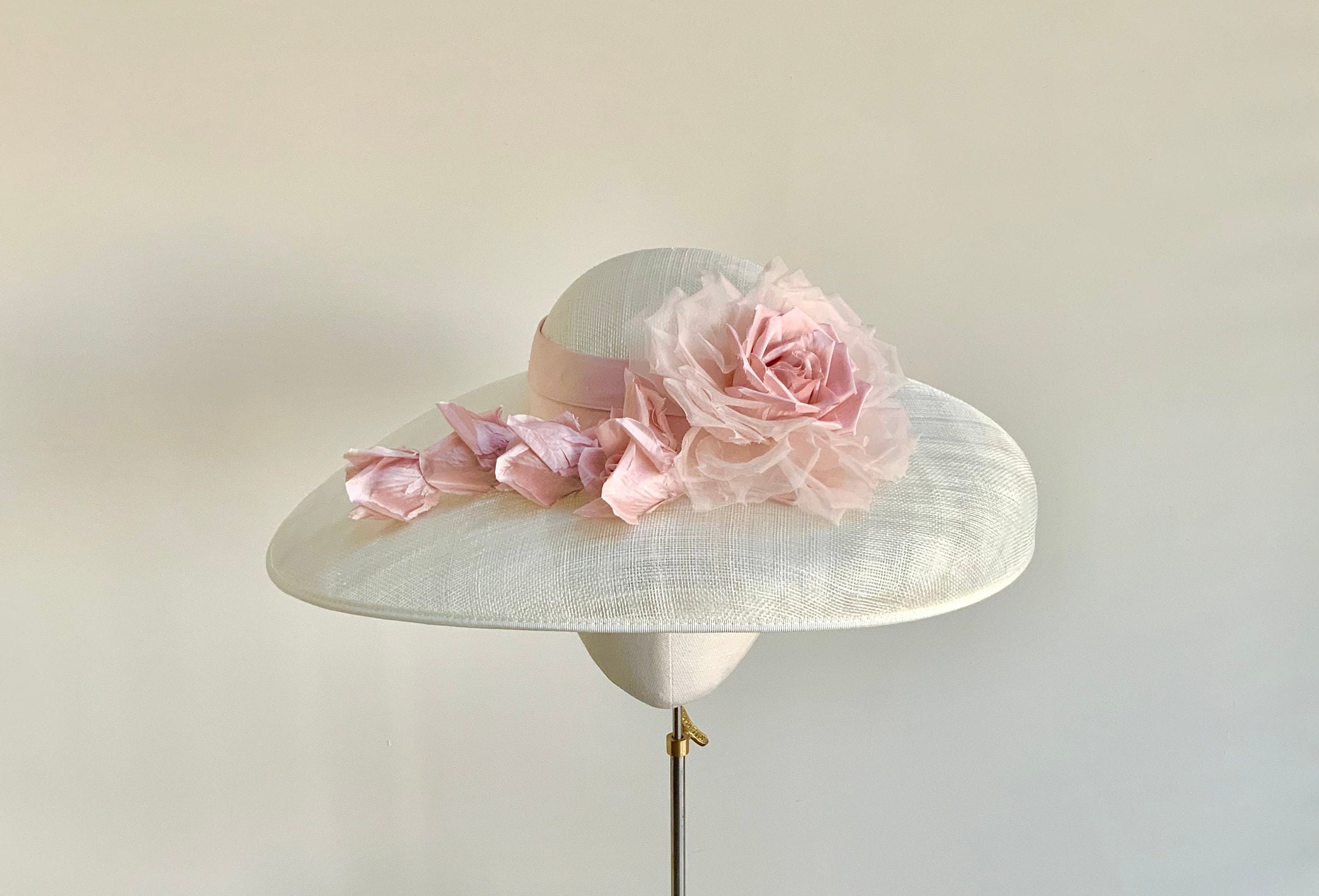 Floral Pale Pink Hat, Statement Wide Brim Hat, Elegant Wedding Hat in ...