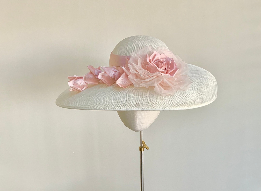 Floral Pale Pink Hat, Statement Wide Brim Hat, Elegant Wedding Hat in ...