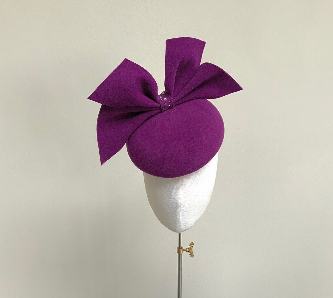 Purple Felt Cocktail Hat, Bow Detail Fascinator in Magenta, Ascot ...