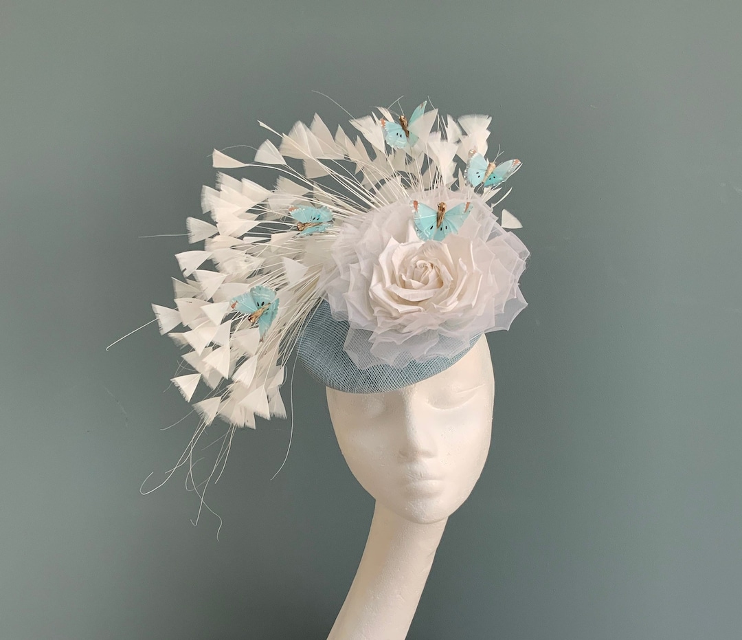 Statement Ascot Feather Hat, Pale Blue Wedding Fascinator, Elegant ...