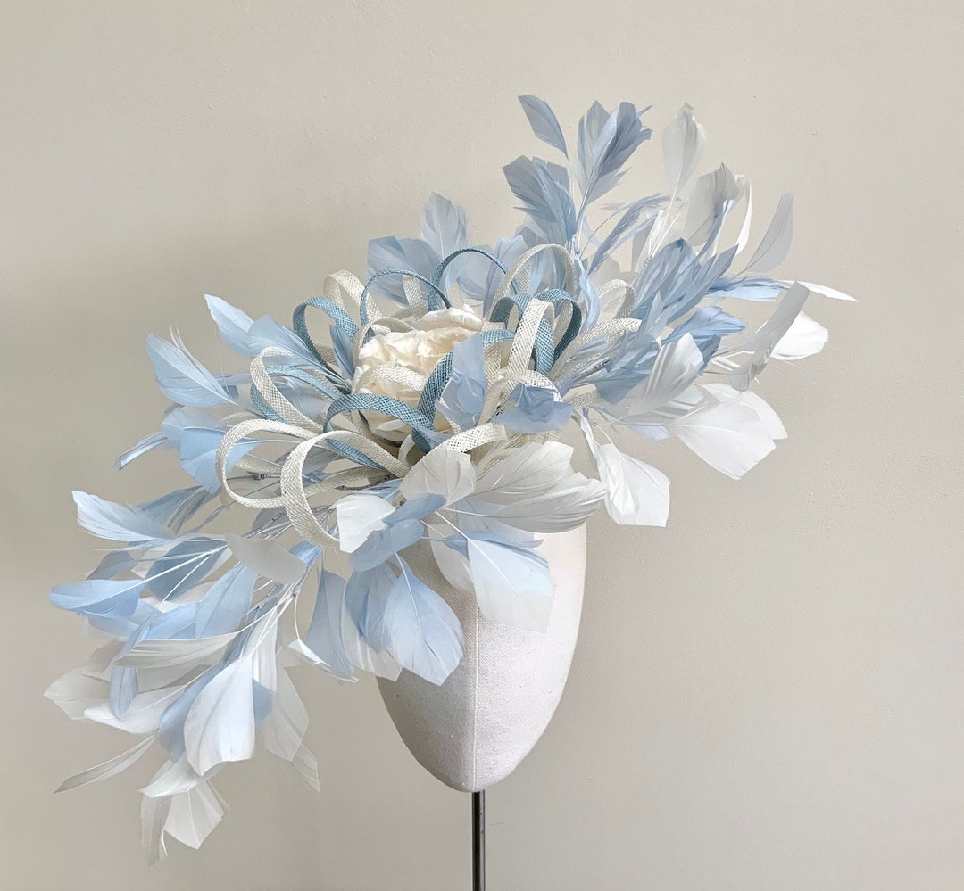Baby Blue Feather Fascinator, Kentucky Derby Hat, Baby Blue Ascot Hat ...