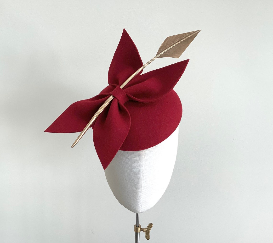 Crimson Red Felt Cocktail Hat Statement Ascot Hat Gold and - Etsy