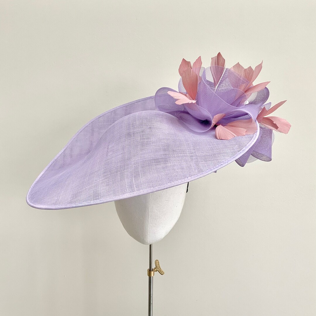 Statement Ascot Fascinator, Wide Brim Lilac Hat, Pale Pink Bow ...