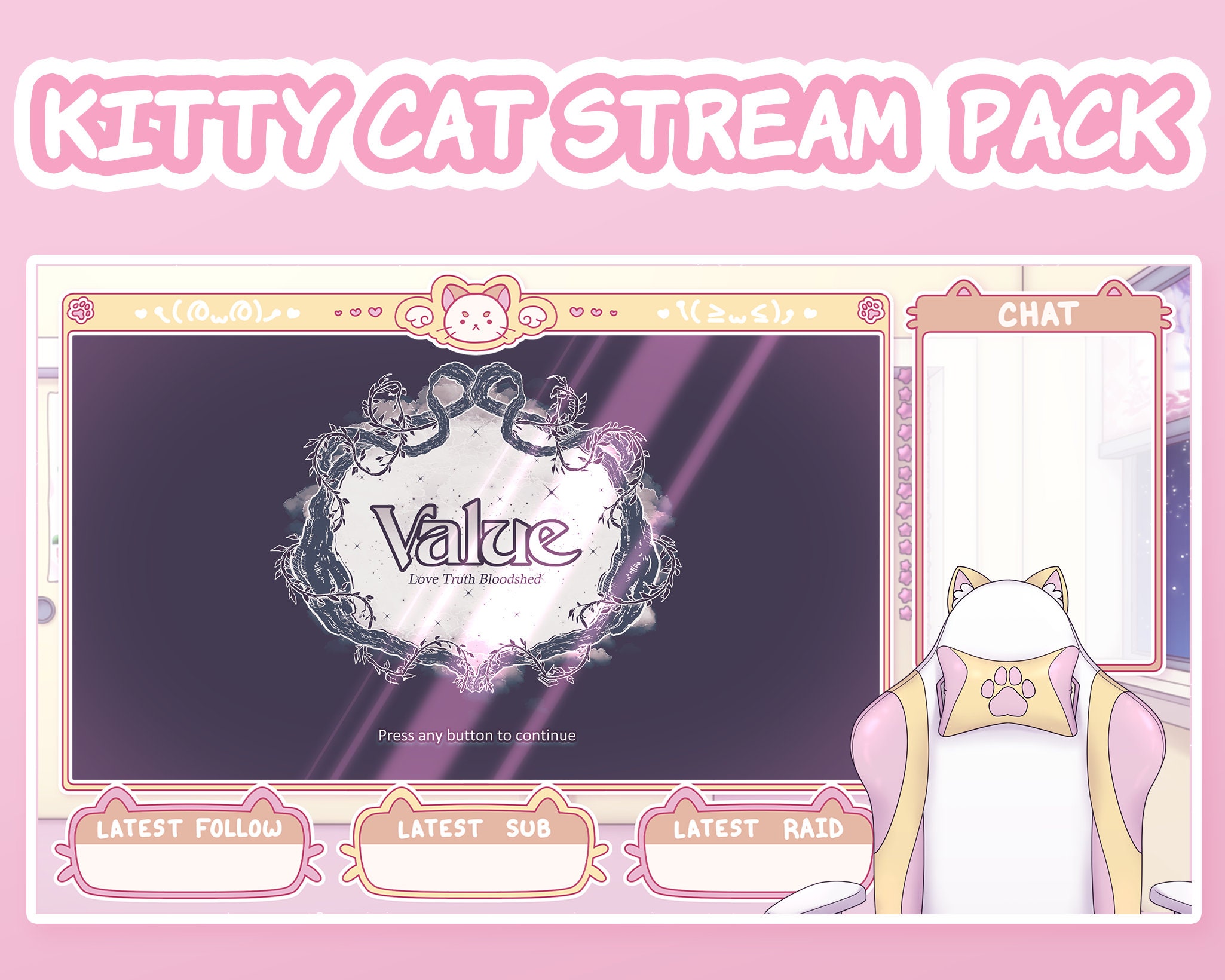 Twitch Kitty Cat Stream Pack Overlays Stringers Vtuber - Etsy