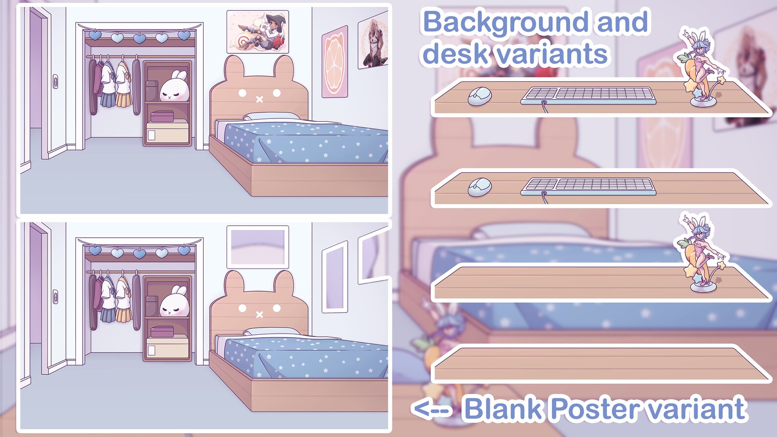 Vtuber Bedroom, Desk, and Gamer Chair | Customizable Posters | Blue ...
