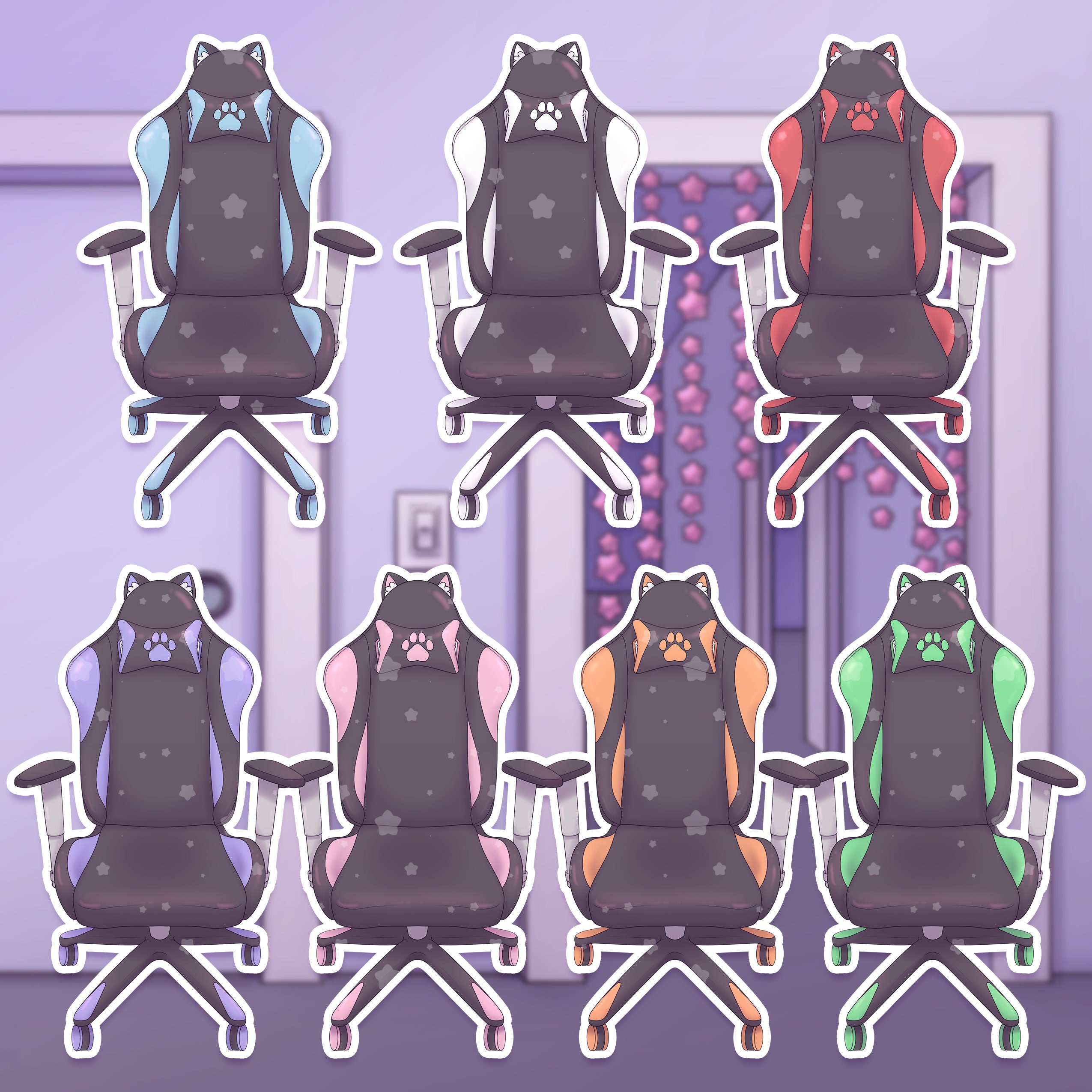 Vtuber Accessory - Gaming Chair With Kitty Cat Ears (14 Color Combos ...