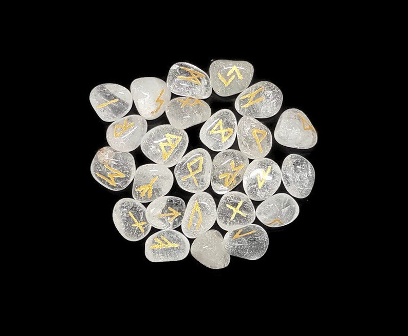 Natural Quartz Crystal Rune Stone Set Crystal Runes Pagan - Etsy UK