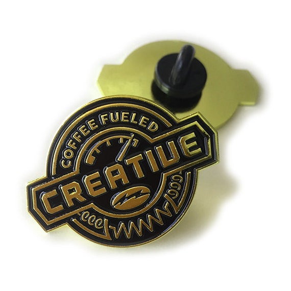 Coffee fueled creative lapel pin | Etsy