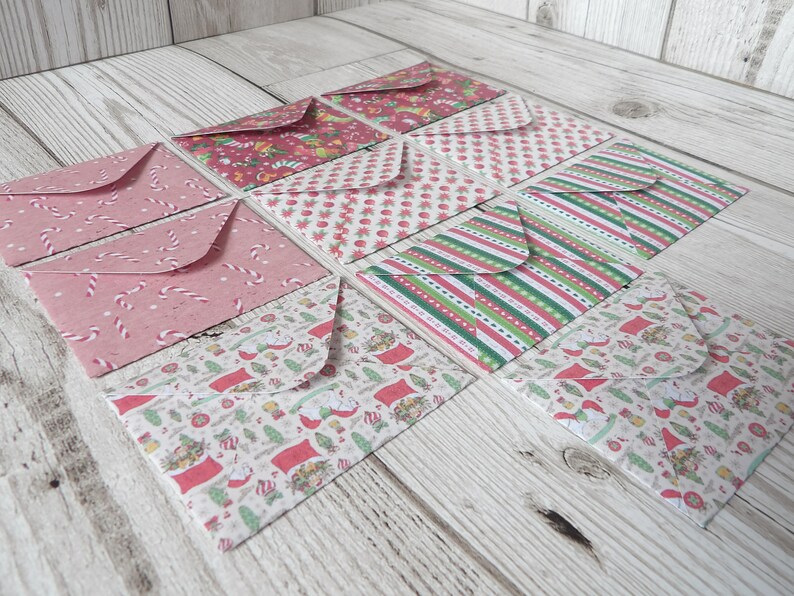 10 Traditional Christmas Mini Envelopes With Notecards, Thank You Note ...