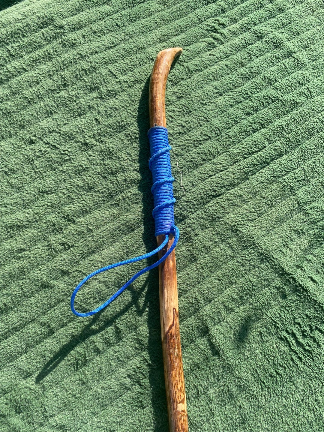A Hazel Hiking Stick 44” With Blue Paracord Grip and Wrist Strap. Super ...