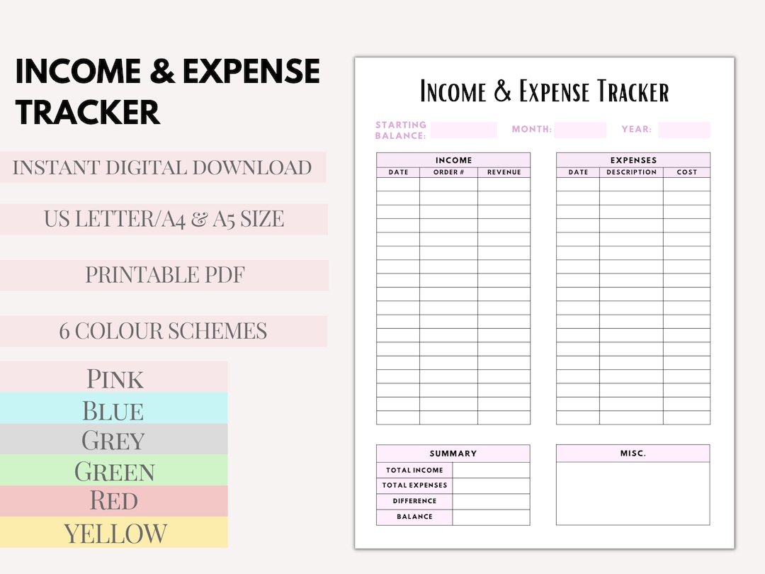 Income and Expense Tracker Printable, Business Expense Tracker, Small ...