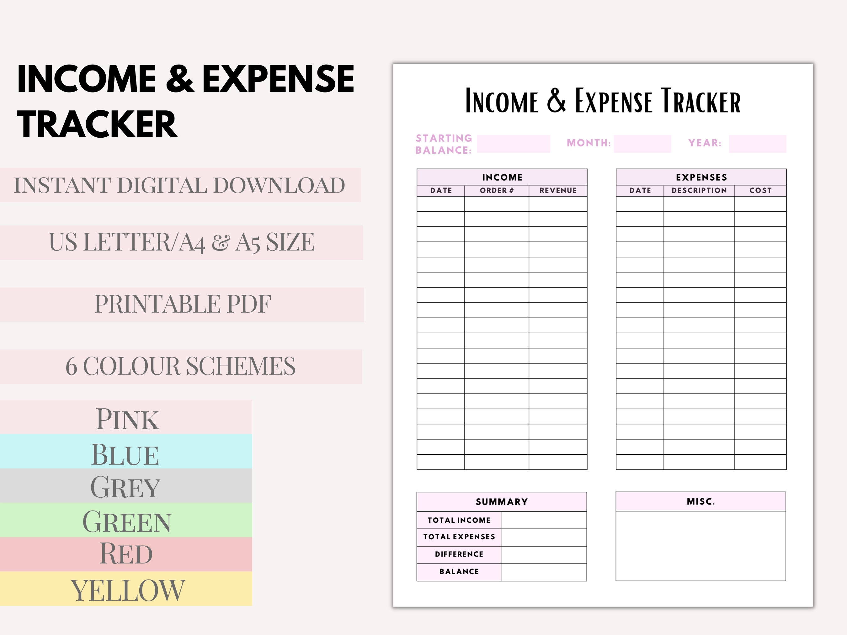 Income and Expense Tracker Printable, Business Expense Tracker, Small ...