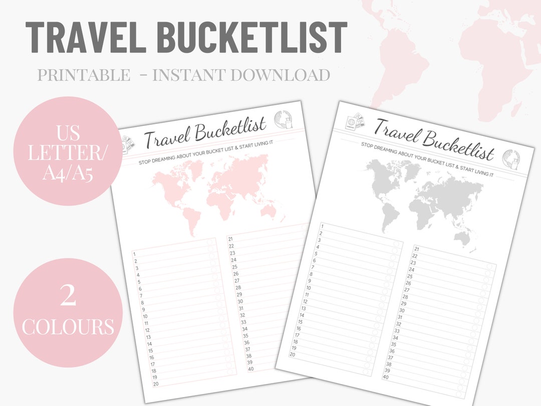 Travel Bucket-list, Printable Download, Wanderlust List, Travel to Do ...