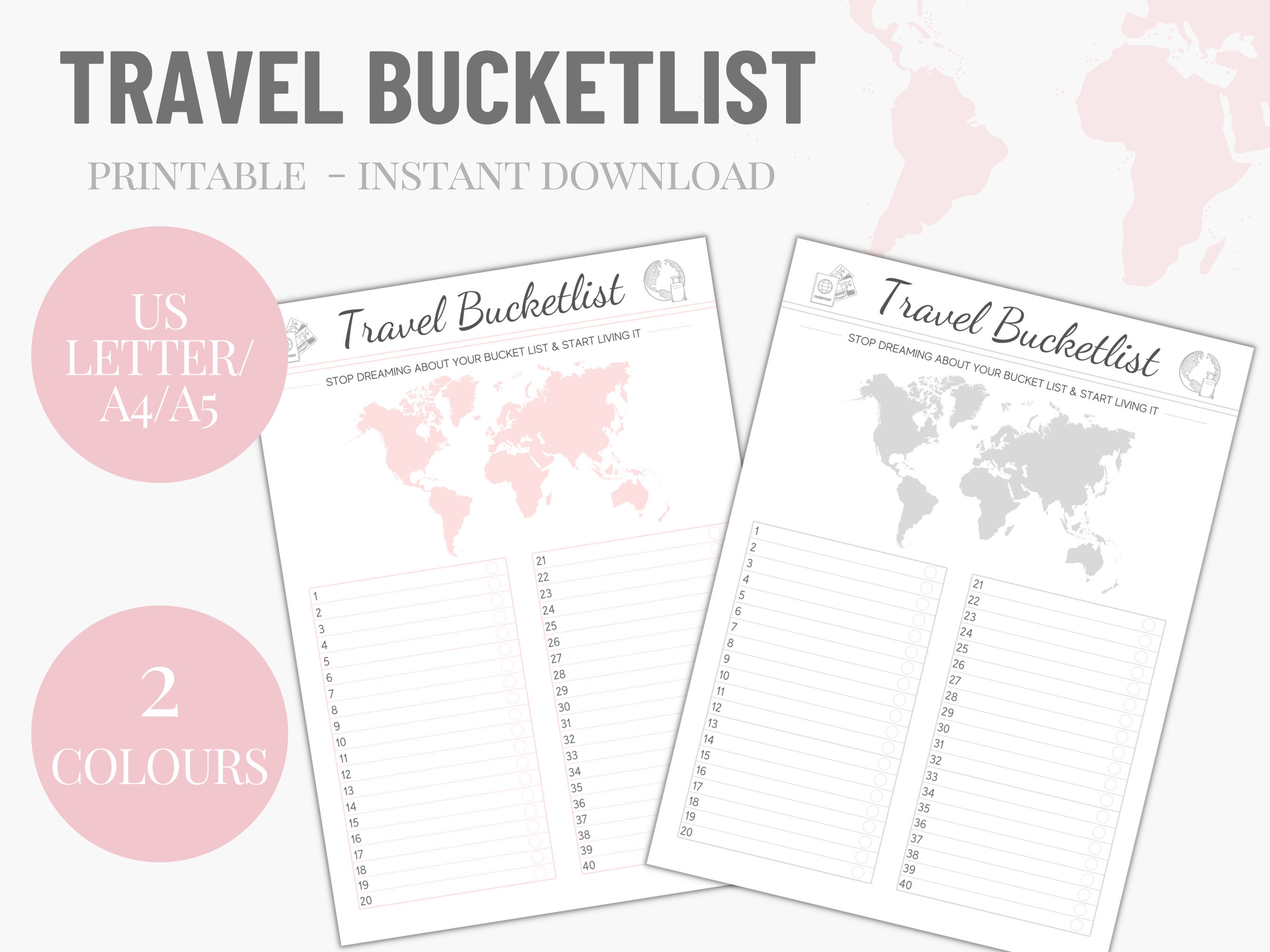 Travel Bucket list Printable Download Wanderlust List Etsy
