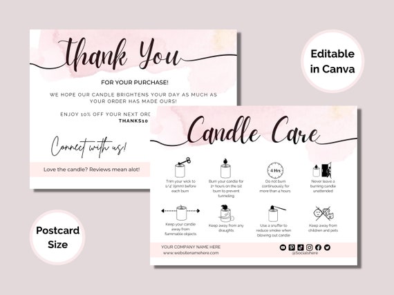 Candle Care Card Template Editable Candle Care Card Candle - Etsy