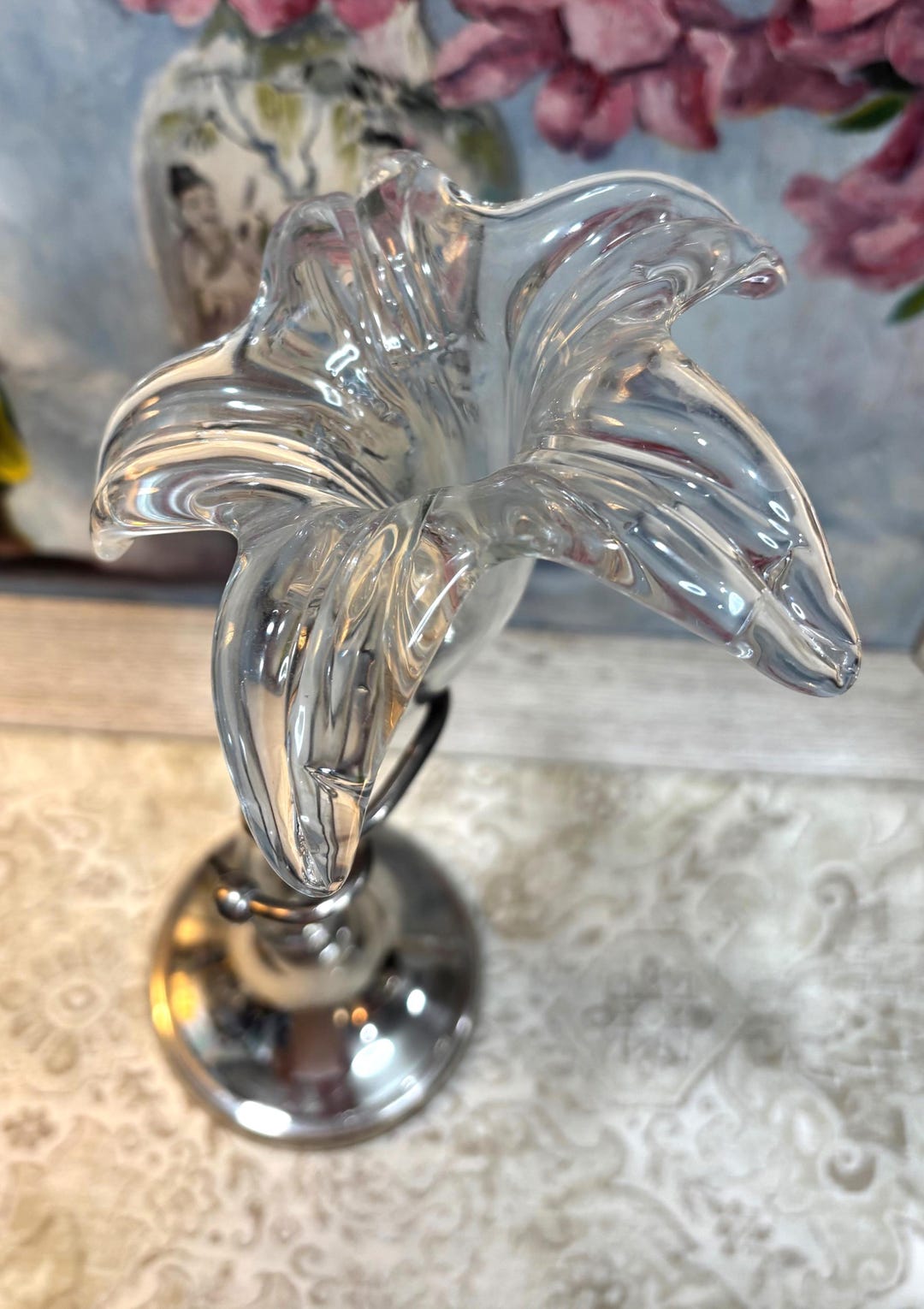 Vintage Oneida Art Nouveau Style Blown Glass Silver Plated Tulip Vase ...