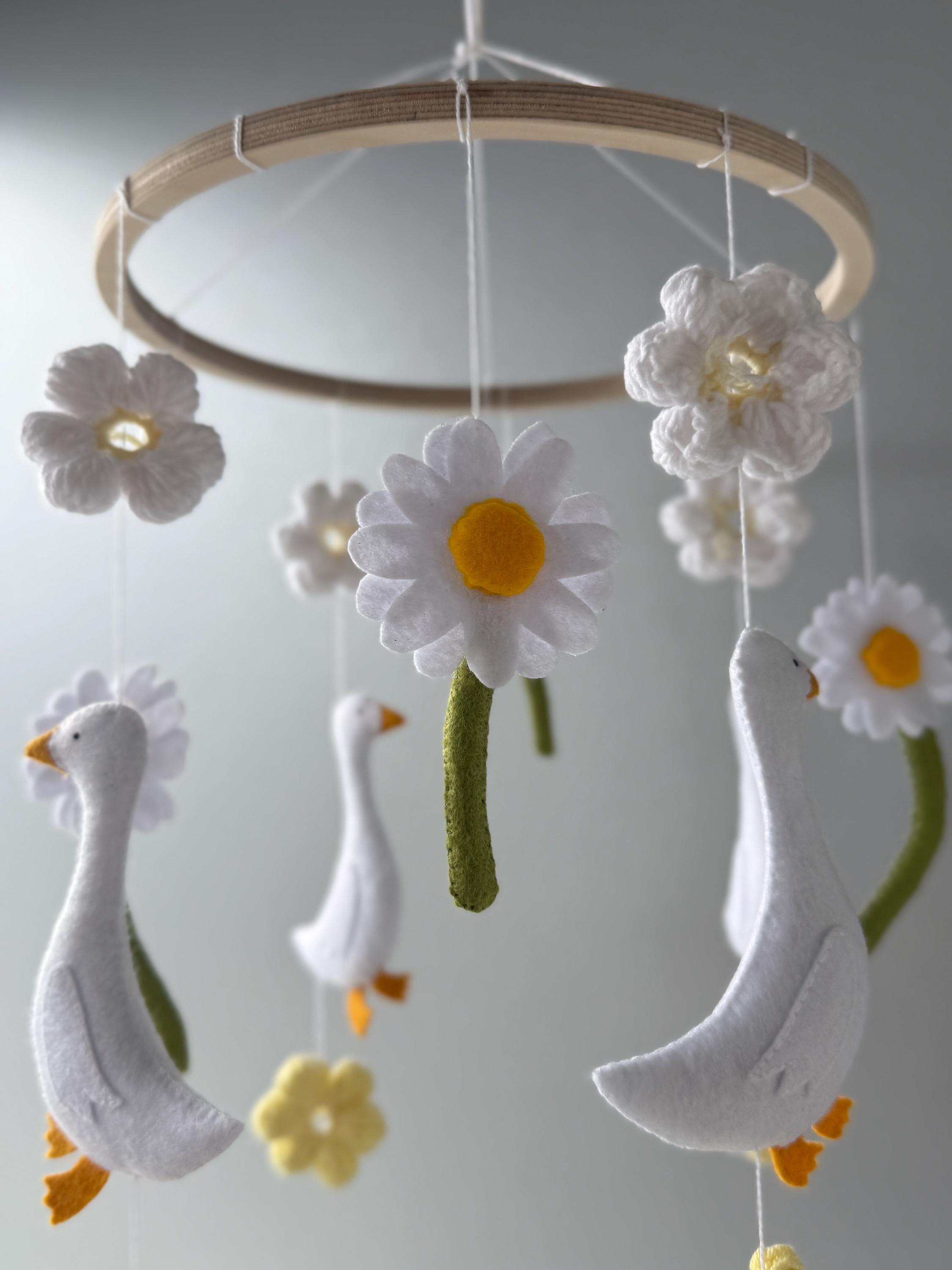Vintage Goose Baby Mobile With Flowers, Silly Goose Nursery Decor ...