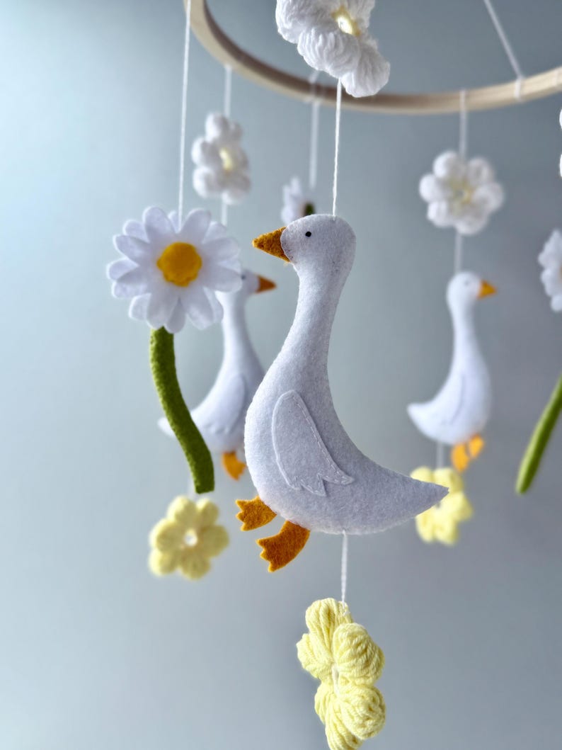 Vintage Goose Baby Mobile With Flowers, Silly Goose Nursery Decor ...