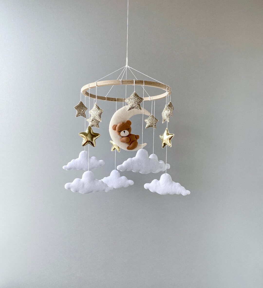 Bear Baby Mobile Neutral, Nursery Mobile, Cloud Mobile, Moon and Stars ...