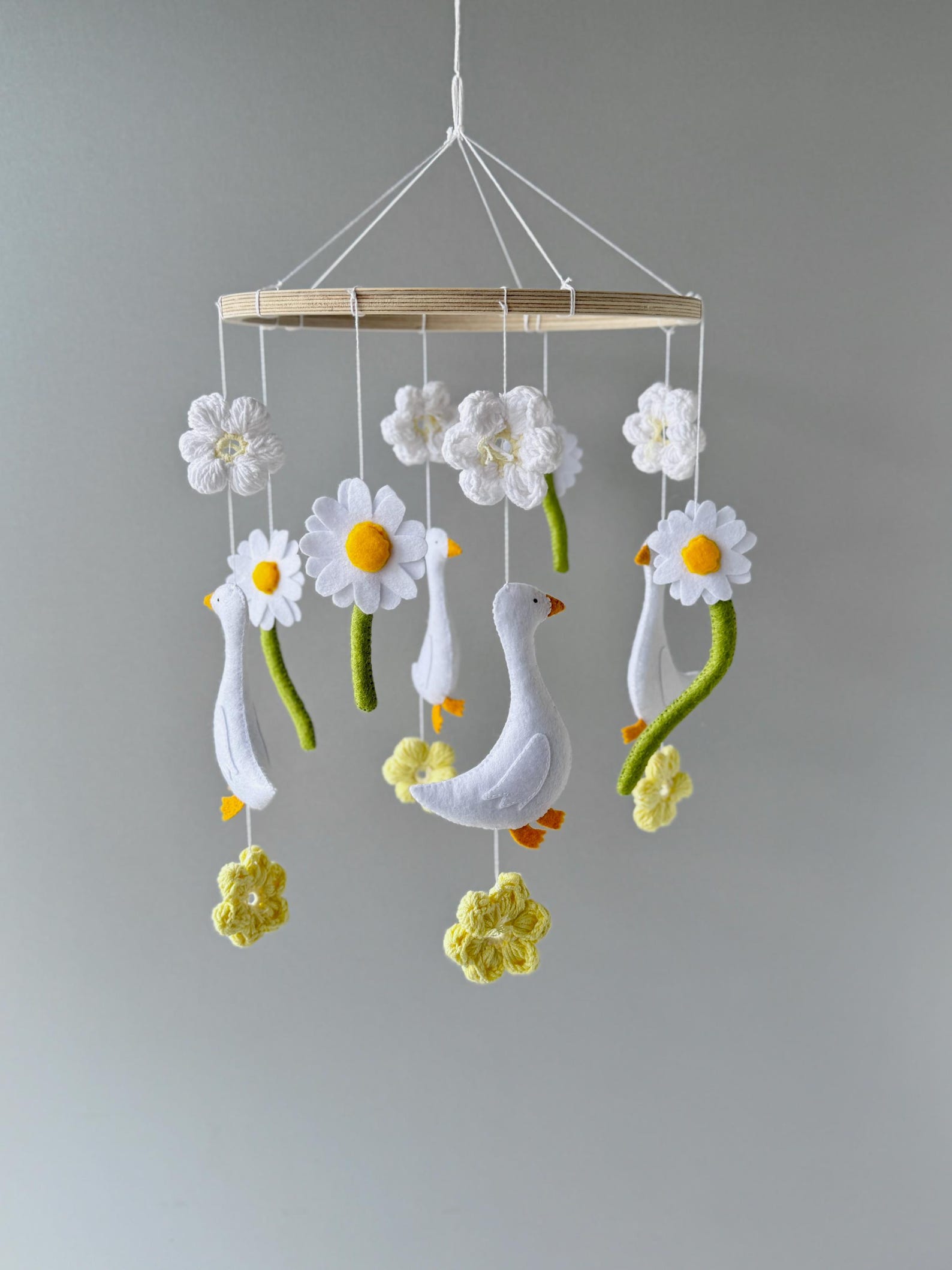 Vintage Goose Baby Mobile With Flowers, Silly Goose Nursery Decor ...
