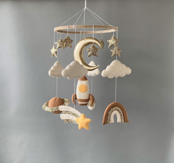 Space Neutral Baby Mobile Cloud Moon and Stars Mobile - Etsy