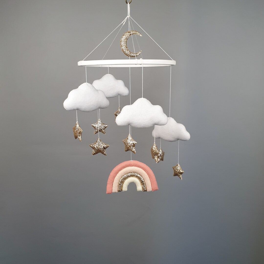 Rainbow Baby Girl Mobile Nursery, Crib Cot Cloud Nursery Mobile, Felt ...