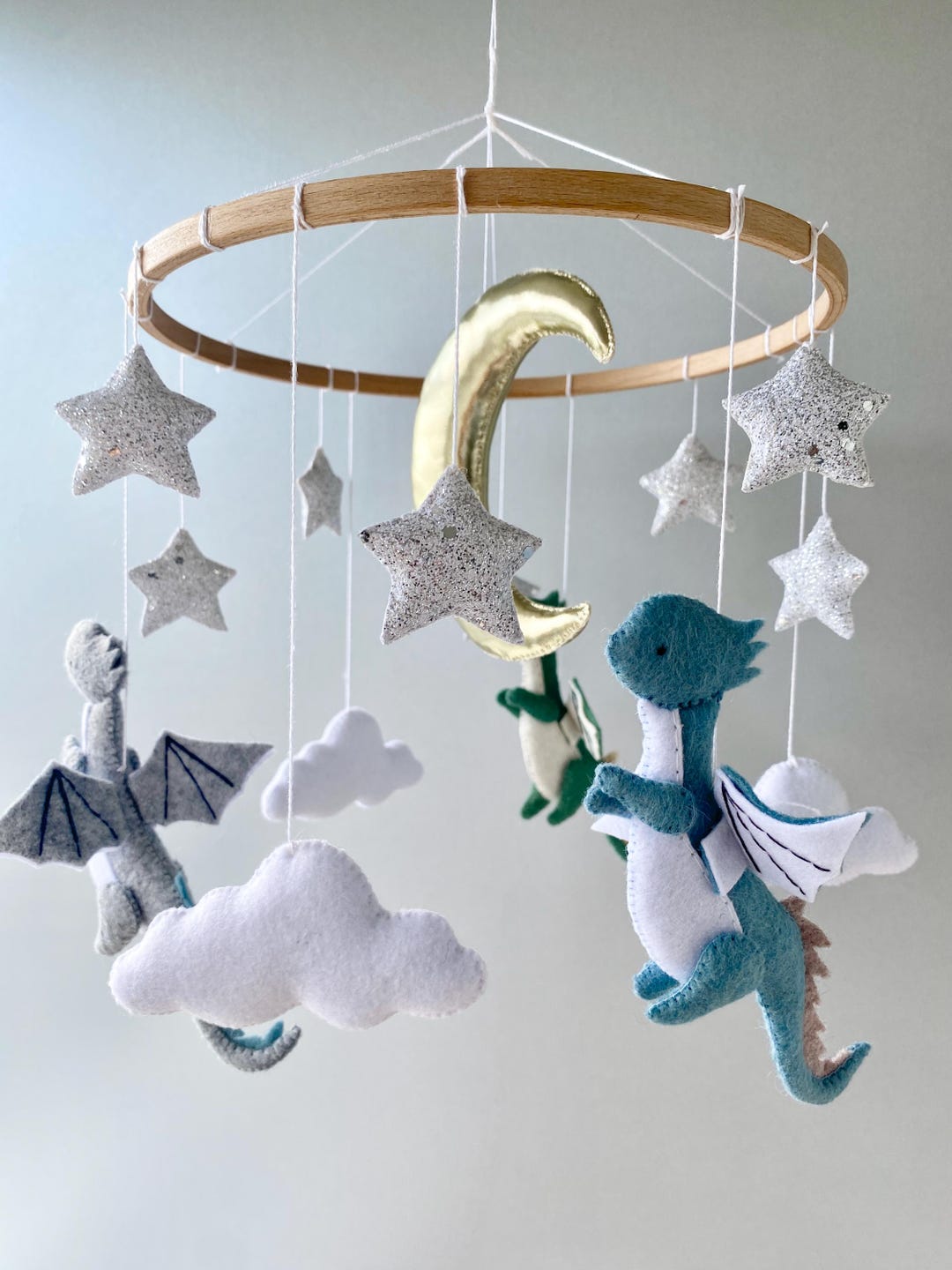 Dragon Baby Mobile, Felt Dragons, Clouds, Moon and Stars - Etsy