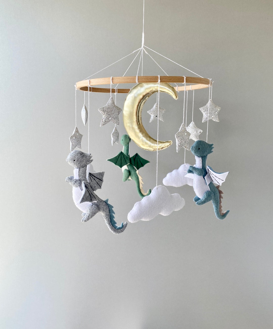 Dragon Baby Mobile, New Baby Gift, Dragon Nursery Crib Mobile, Moon and ...