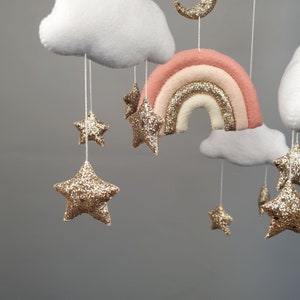 Rainbow Baby Girl Mobile Nursery, Crib Cot Cloud Nursery Mobile, Felt ...