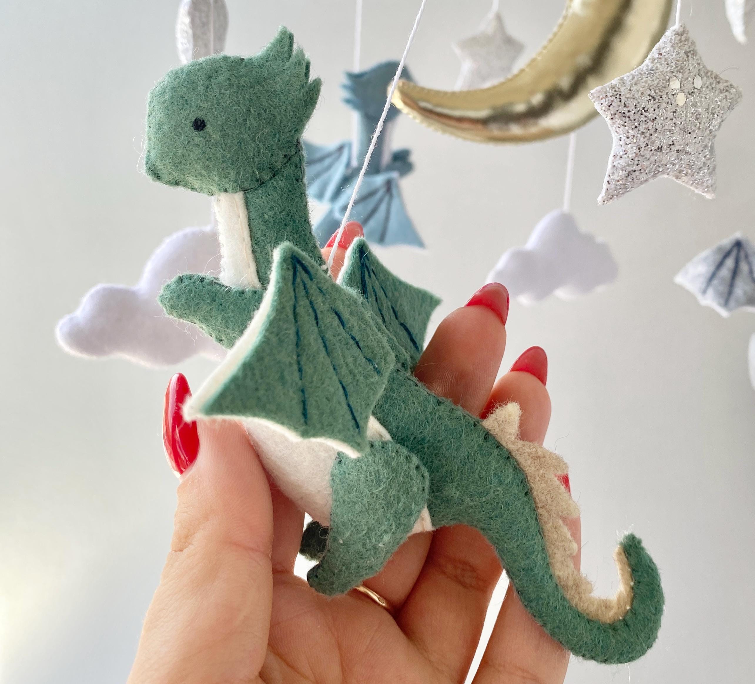 Dragon Baby Mobile, Nursery Decor, Felt Dragons, Moon and Stars - Etsy