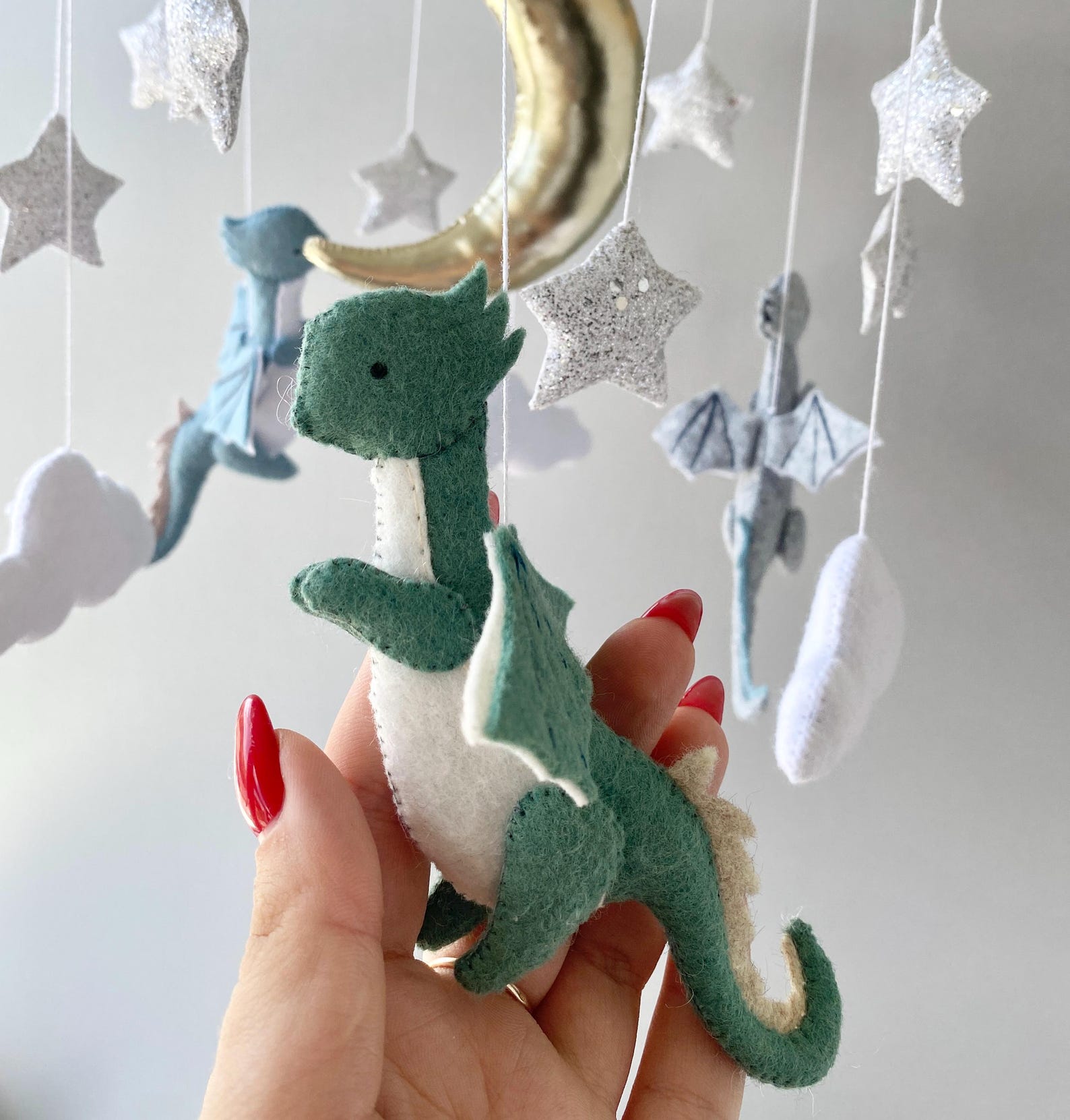 Dragon Baby Mobile, Nursery Decor, Felt Dragons, Moon and Stars - Etsy