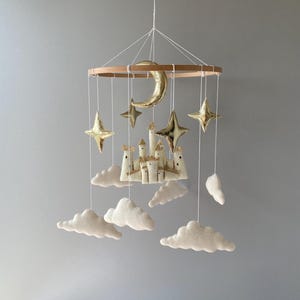 Felt Castle Baby Mobile, Gold Moon and Stars, Fantasy Nursery Decor - Etsy